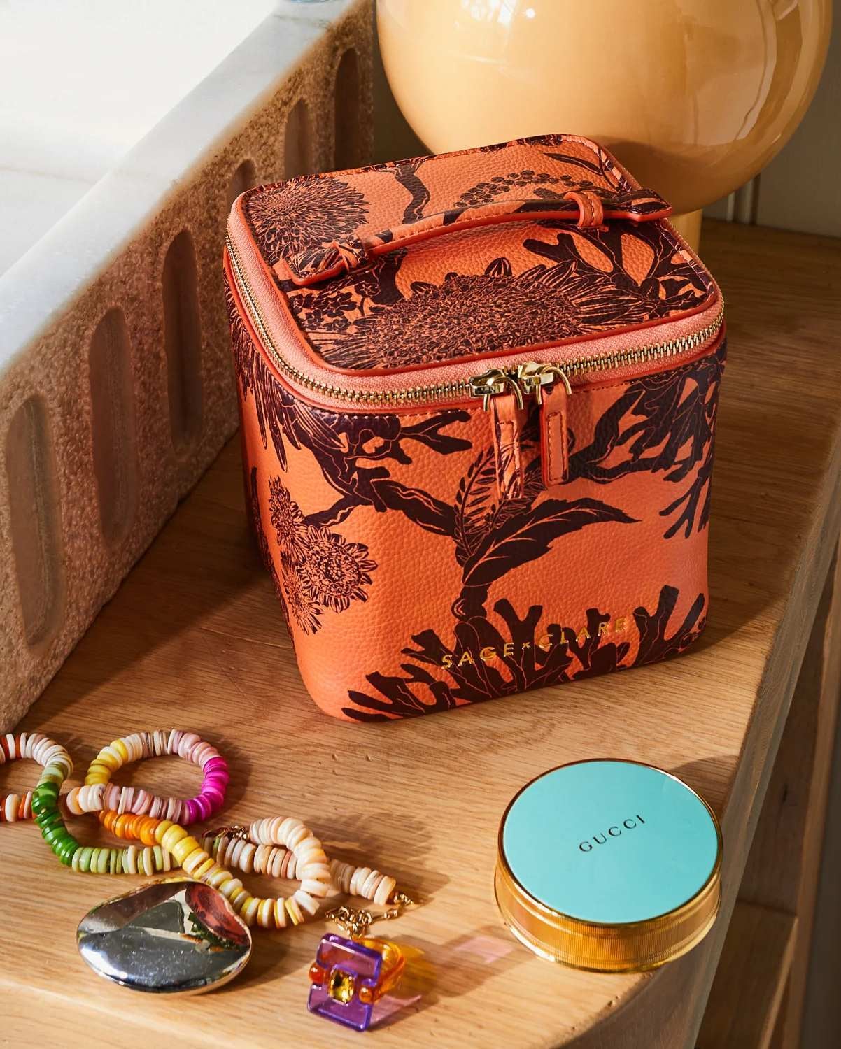 SAGE x CLARE Delphine Small Vanity Case - Vivid Coral | Oak & Haven
